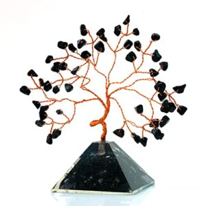 Black Obsidian Crystal Tree, Pyramid Base 7 Chakra Healing Crystals Tree of Life for Positive Energy & Good Luck Gifts, Money Bonsai Trees, Handcrafted Feng Shui Décor for Home and Office Decoration