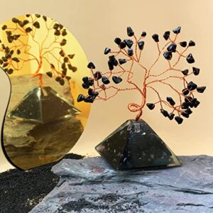 Black Obsidian Crystal Tree, Pyramid Base 7 Chakra Healing Crystals Tree of Life for Positive Energy & Good Luck Gifts, Money Bonsai Trees, Handcrafted Feng Shui Décor for Home and Office Decoration