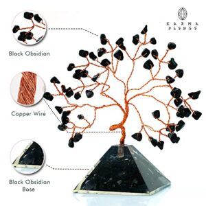 Black Obsidian Crystal Tree, Pyramid Base 7 Chakra Healing Crystals Tree of Life for Positive Energy & Good Luck Gifts, Money Bonsai Trees, Handcrafted Feng Shui Décor for Home and Office Decoration