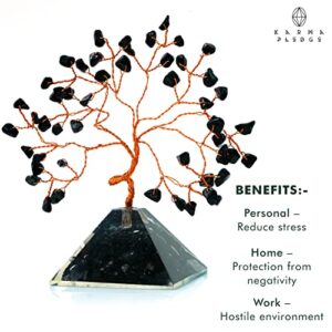 Black Obsidian Crystal Tree, Pyramid Base 7 Chakra Healing Crystals Tree of Life for Positive Energy & Good Luck Gifts, Money Bonsai Trees, Handcrafted Feng Shui Décor for Home and Office Decoration