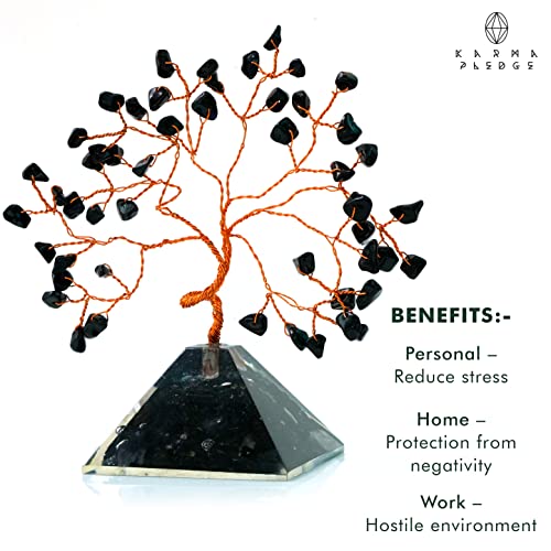 Black Obsidian Crystal Tree, Pyramid Base 7 Chakra Healing Crystals Tree of Life for Positive Energy & Good Luck Gifts, Money Bonsai Trees, Handcrafted Feng Shui Décor for Home and Office Decoration