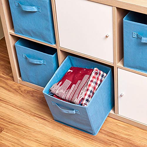 EZOWare Set of 12 Foldable Basket Bin Collapsible Storage Cube For Nursery, Kids Toys Organizer, Shelf Cabinet - (White + Niagara Blue)