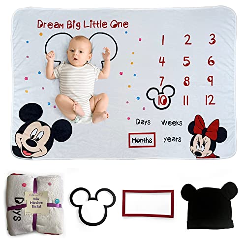 babyly Baby Milestone Blanket with Growth Chart, Hat, and Frames - Perfect for Capturing Memories with Disney's Theme - Unisex 40"x60" Blanket for Baby Girl and Boy