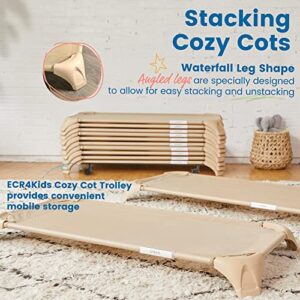 ECR4Kids Stackable Cozy Cot with Storage Trolley, Classroom Furniture, Sand, 7-Piece