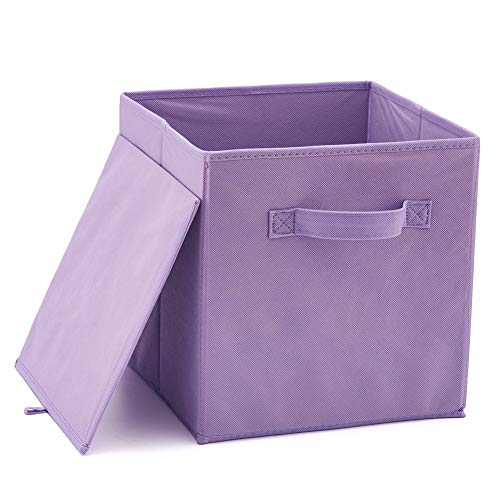 EZOWare Set of 12 Foldable Basket Bin Collapsible Storage Cube For Nursery, Kids Toys Organizer, Shelf Cabinet - (Purple + Gray)