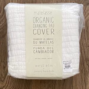 Pottery Barn Kids 100% Organic Cotton Waterproof Contour Diaper Changing Pad for Dresser Top, Baby Changing Pad Cover ONLY (Stone White)