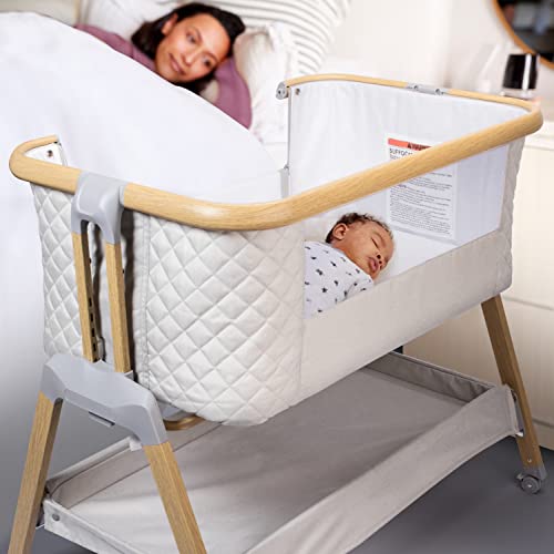 3 in 1 Baby Bassinet with Wheels, Portable Bedside Sleeper for Baby with 7 Adjustable Heights and Foam Mattress, Baby Bedside Crib for Newborns and Infants with Storage Basket, Carry Bag Included