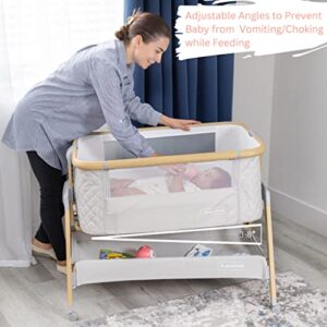 3 in 1 Baby Bassinet with Wheels, Portable Bedside Sleeper for Baby with 7 Adjustable Heights and Foam Mattress, Baby Bedside Crib for Newborns and Infants with Storage Basket, Carry Bag Included