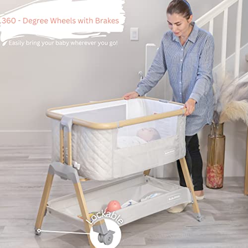 3 in 1 Baby Bassinet with Wheels, Portable Bedside Sleeper for Baby with 7 Adjustable Heights and Foam Mattress, Baby Bedside Crib for Newborns and Infants with Storage Basket, Carry Bag Included