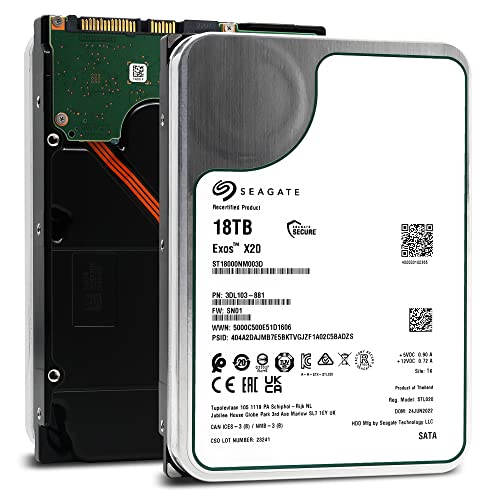 Seagate Exos X20 ST18000NM003D 18TB 7.2K RPM 512e SATA 6Gb/s 3.5in Enterprise Hard Drive (Renewed)