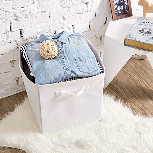 EZOWare Set of 8 Fabric Basket Bins, 13 x 15 x 13 inch Collapsible Organizer Storage Cube with Handles for Home, Bedroom, Baby Nursery, Kids Playroom Toys - ( White + Purple )