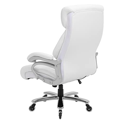 Okeysen Big and Tall 500lbs Office Chair Wide Spring Seat, High Back Large Executive Chair, Adjustable Lumbar Support Quiet Rubber Wheels Heavy Duty Metal Base, Office Chair for Back Pain (White)