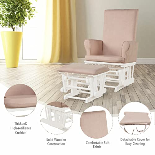 Rocking Chair Solid Premium Comfort Practical Wood Construction, Incredibly Smooth Quiet Gliding Baby Nursery Relax Chair Glider Ottoman Set with Cushion