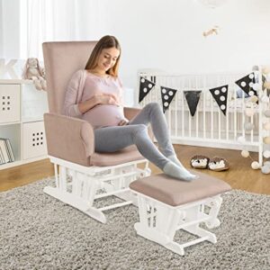 Rocking Chair Solid Premium Comfort Practical Wood Construction, Incredibly Smooth Quiet Gliding Baby Nursery Relax Chair Glider Ottoman Set with Cushion