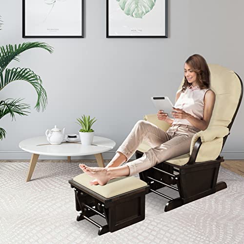 Comfortably Enjoy Rocking Chair Solid Practical Wood Construction, Incredibly Smooth Quiet Gliding Baby Nursery Relax Chair Glider Ottoman Set with Cushion