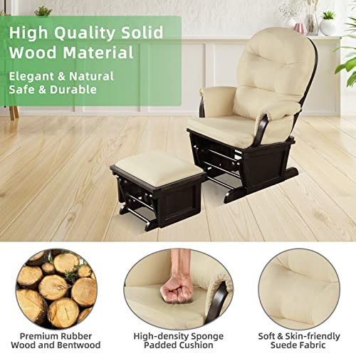 Comfortably Enjoy Rocking Chair Solid Practical Wood Construction, Incredibly Smooth Quiet Gliding Baby Nursery Relax Chair Glider Ottoman Set with Cushion