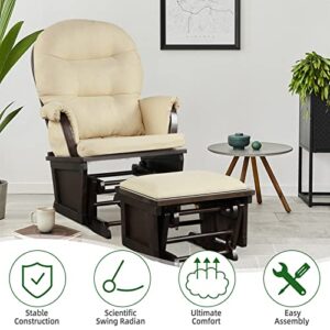 Comfortably Enjoy Rocking Chair Solid Practical Wood Construction, Incredibly Smooth Quiet Gliding Baby Nursery Relax Chair Glider Ottoman Set with Cushion