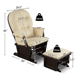 Comfortably Enjoy Rocking Chair Solid Practical Wood Construction, Incredibly Smooth Quiet Gliding Baby Nursery Relax Chair Glider Ottoman Set with Cushion