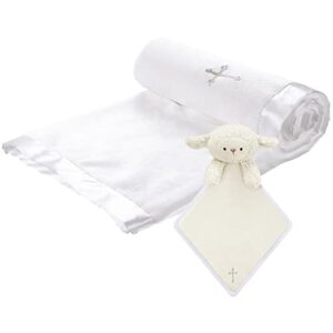 panelee 2 pcs baptism gifts baptism baby christening blanket with embroidered cross baby blessings lamb security blanket baby for first communion, christening, baby baptism gifts baby showers