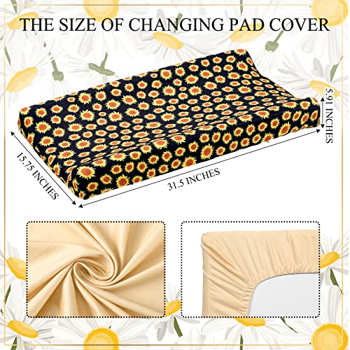 4 Pieces Muslin Sunflower Changing Pad Cover Diaper Floral Change Table Sheets Nursery Changing Pad Sheets Diaper Pad Cover for Baby Boys Girls, 31.5 x 15.75 Inches