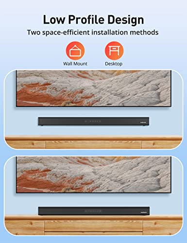 Sound Bars for TV, Wireless Bluetooth 5.3 Sound Bar TV Speaker, TV Audio 3 Equalizer Modes, Opt/AUX/ARC Connection, DSP Bass Stereo Audio with Remote Control, Wall Mountable for Home, TV, PC