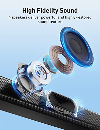 Sound Bars for TV, Wireless Bluetooth 5.3 Sound Bar TV Speaker, TV Audio 3 Equalizer Modes, Opt/AUX/ARC Connection, DSP Bass Stereo Audio with Remote Control, Wall Mountable for Home, TV, PC