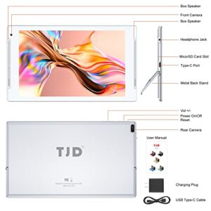 TJD Android 12 Tablet, 10.1 Inch Tablets with Stand, 8GB RAM 128GB ROM 512GB Expandable, HD IPS Screen, Google GMS Tablet, 6000mAh Fast Charge, 8MP Dual Camera, 2.4G/5G WiFi6, IPS HD Touch Screen