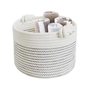 small woven basket,round cotton rope shelf storage basket,decorative round bin for nursery bedroom bathroom,cute cat dog toy organizer basket,10 x 10 x 7 inch empty gift basket