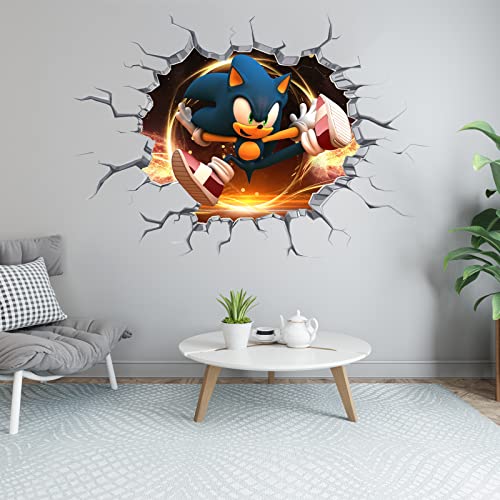 Sonic Wall Decals Realistic 3D Cartoon Wall Stickers Vinyl Poster Mural for Kids Palyroom Nursery Living Room Bedroom Self-Adhesive Wall Decoration Gift Supplies (15.7 X 23.6 in)