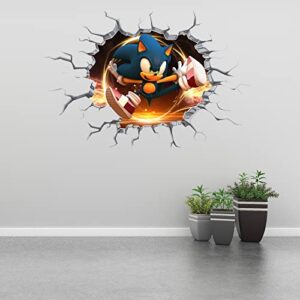 Sonic Wall Decals Realistic 3D Cartoon Wall Stickers Vinyl Poster Mural for Kids Palyroom Nursery Living Room Bedroom Self-Adhesive Wall Decoration Gift Supplies (15.7 X 23.6 in)