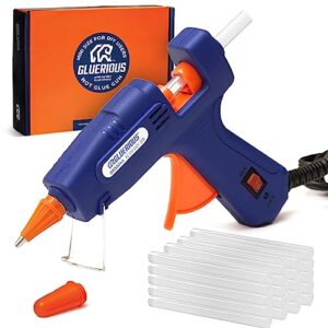 Gluerious Mini Hot Glue Gun with 30 Glue Sticks for Crafts School DIY Arts Home Quick Repairs, 20W, Blue (With Finger tips)