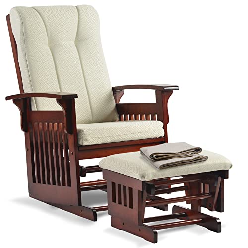 Gxcevsou Solid Wood Frame Accent Chair with Ottoman Foot Rest, Glider Chair for Nursery Rocking Chair with Anti-Pinching Thick Cushion, Chaise Lounge Chair for Bedroom, Office, Living Room