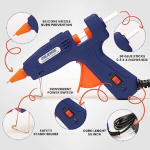 Gluerious Mini Hot Glue Gun with 30 Glue Sticks for Crafts School DIY Arts Home Quick Repairs, 20W, Blue (With Finger tips)