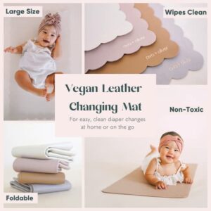 ava + oliver Vegan Leather Baby Changing Mat Bundle | Grey Rectangular and Pink Scallop