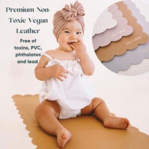 ava + oliver Vegan Leather Baby Changing Mat Bundle | Grey Rectangular and Pink Scallop