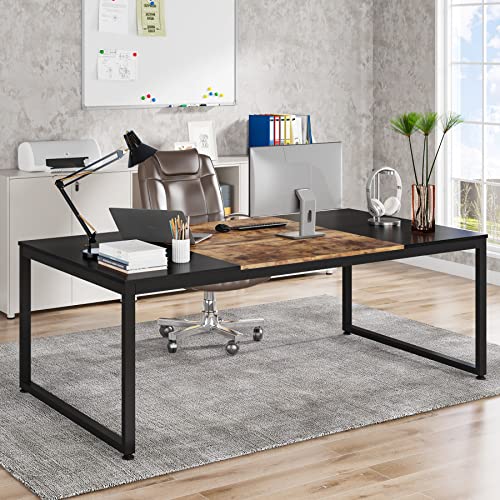 Tribesigns 70.8 Inch Modern Executive Desk, Large Workstation Office Computer Table, Modern Simple Business Study Writing Desk Furniture for Home Office, Black and Brown