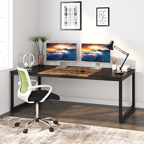 Tribesigns 70.8 Inch Modern Executive Desk, Large Workstation Office Computer Table, Modern Simple Business Study Writing Desk Furniture for Home Office, Black and Brown