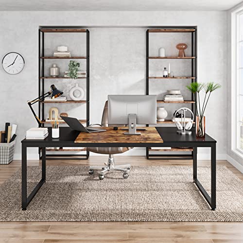 Tribesigns 70.8 Inch Modern Executive Desk, Large Workstation Office Computer Table, Modern Simple Business Study Writing Desk Furniture for Home Office, Black and Brown