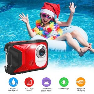 Waterproof Digital Camera,17 FT Underwater Camera 2.8" LCD HD1080P 30MP Kids Video Camcorder with 32G Card and Rechargeable Battery,Point and Shoot Camera for Kids Teenagers Students Gifts