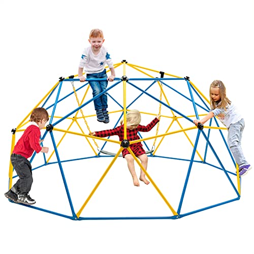 HONEY JOY 10FT Climbing Dome with Swing, Upgrade Jungle Gym Monkey Bar for Backyard, Outdoor Climbing Toys for Toddlers Playground Equipment, Supports 800 LBS, Geometric Dome Climber for Kids Age 3-10