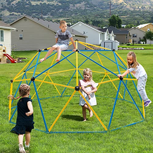 HONEY JOY 10FT Climbing Dome with Swing, Upgrade Jungle Gym Monkey Bar for Backyard, Outdoor Climbing Toys for Toddlers Playground Equipment, Supports 800 LBS, Geometric Dome Climber for Kids Age 3-10