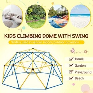 HONEY JOY 10FT Climbing Dome with Swing, Upgrade Jungle Gym Monkey Bar for Backyard, Outdoor Climbing Toys for Toddlers Playground Equipment, Supports 800 LBS, Geometric Dome Climber for Kids Age 3-10