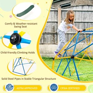 HONEY JOY 10FT Climbing Dome with Swing, Upgrade Jungle Gym Monkey Bar for Backyard, Outdoor Climbing Toys for Toddlers Playground Equipment, Supports 800 LBS, Geometric Dome Climber for Kids Age 3-10