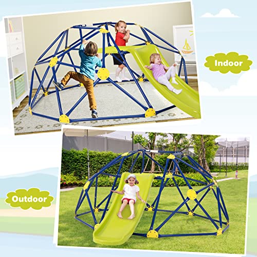 HONEY JOY Climbing Dome with Slide, 8FT Jungle Gym Monkey Bar for Backyard, Outdoor Climbing Toys for Toddlers Playground Equipment, Geometric Dome Climber for Kids Age 3-8, Gift for Boys Girls