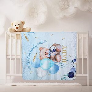 Xaatren Baby Monthly Milestone Blanket Bear with 2 Milestone Frame Soft Monthly Baby Growth Chart Blanket for Newborn Baby Boy Age Blanket for 1-12 Days Weeks Month Years Milestones, 40'' x 60''