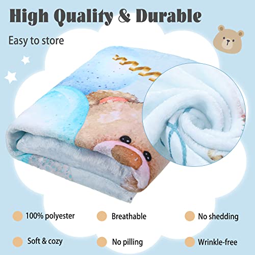 Xaatren Baby Monthly Milestone Blanket Bear with 2 Milestone Frame Soft Monthly Baby Growth Chart Blanket for Newborn Baby Boy Age Blanket for 1-12 Days Weeks Month Years Milestones, 40'' x 60''