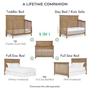 Evolur Andorra 5-in-1 Convertible Crib in Barnwood, Greenguard Gold and JPMA Certified, Made of Hardwood, Easy to Assemble, Wooden Nursery Furniture