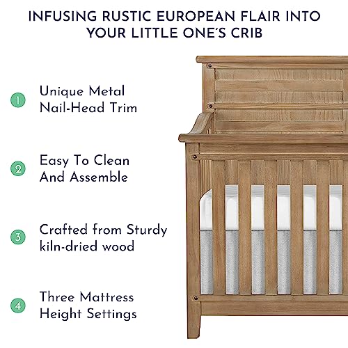 Evolur Andorra 5-in-1 Convertible Crib in Barnwood, Greenguard Gold and JPMA Certified, Made of Hardwood, Easy to Assemble, Wooden Nursery Furniture