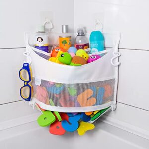 Mesh Bath Toy Holder Organizer – The Perfect Corner Bathtub Toy Storage & Bathroom or Shower Caddy – This Multi-use Net Bag Makes Baby Bath Toy Storage Easy – For Kids & Toddlers