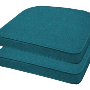 Honeycomb Indoor/Outdoor Textured Solid Teal Rounded Seat Cushion: Recycled Fiberfill, Weather Resistant, Comfortable and Stylish Pack of 2 Patio Cushions: 21” W x 18.5” D x 2.5” T